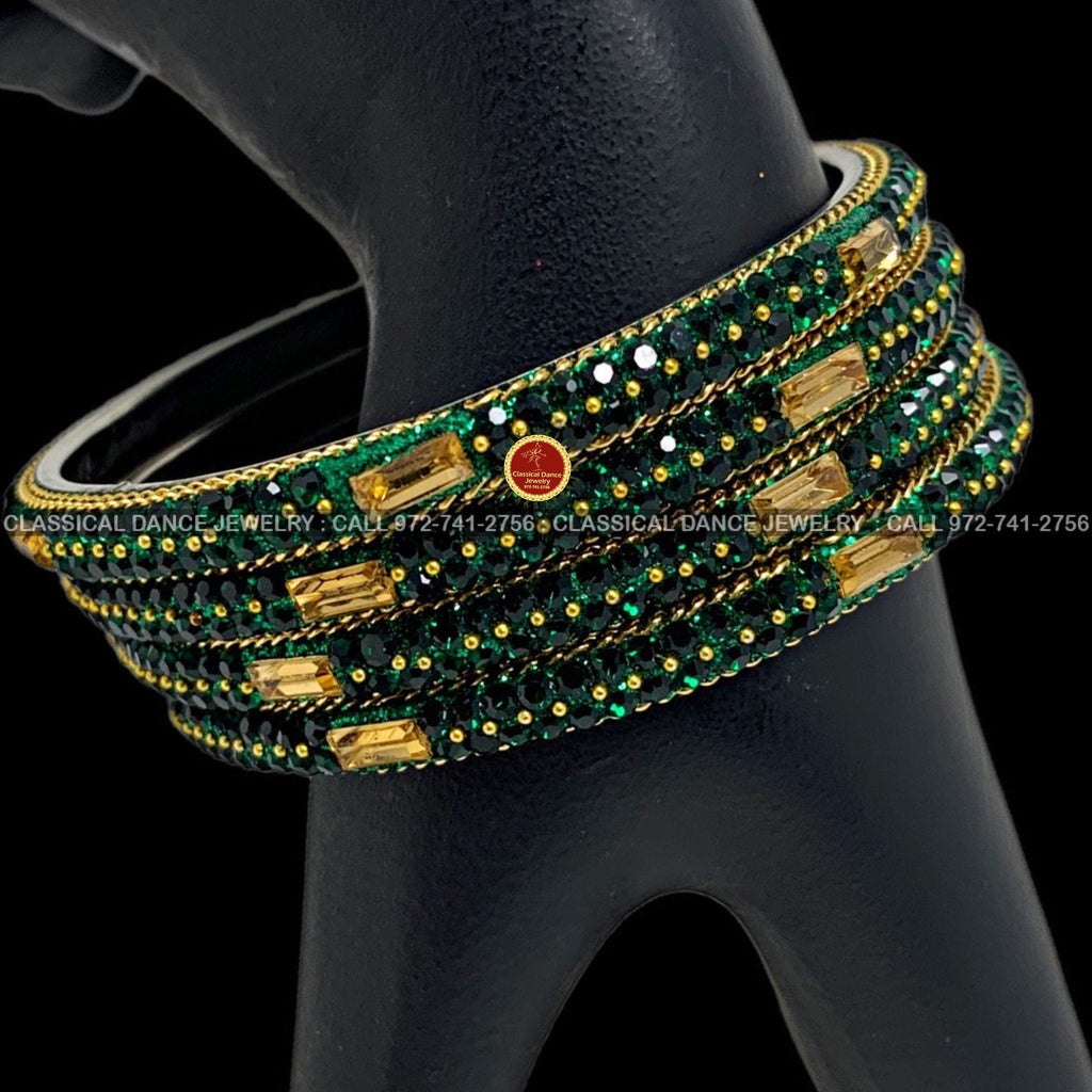 DARK GREEN Stone Gold Studded Indian Jewelry Bridal Bangles Set | Bhar ...