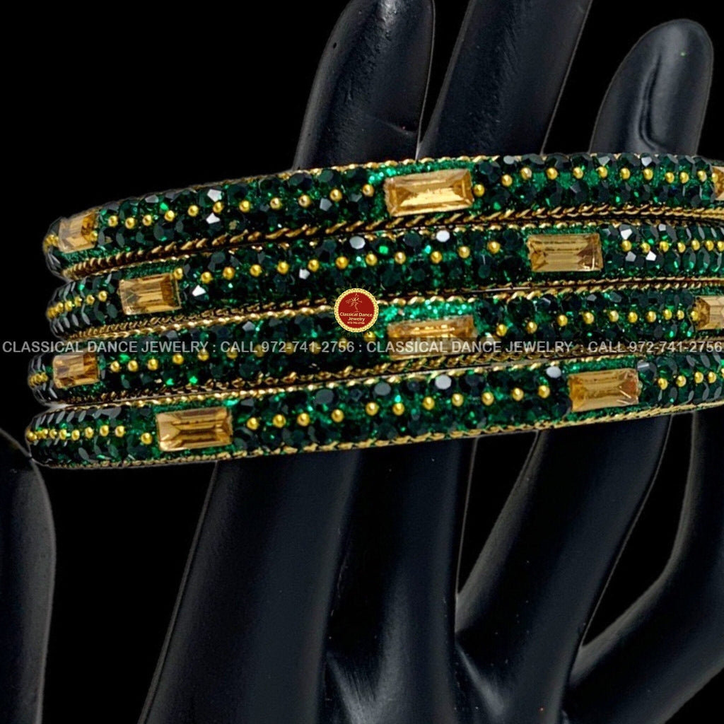 DARK GREEN Stone Gold Studded Indian Jewelry Bridal Bangles Set | Bhar ...