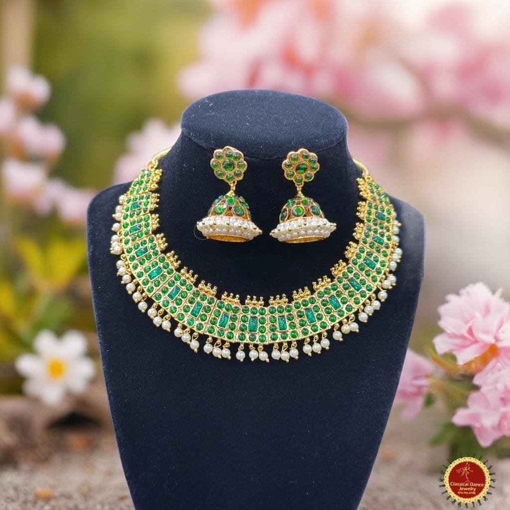 GREEN CHOKER POOTHALI Kemp temple Indian jewelry | Short Necklace | Bh ...