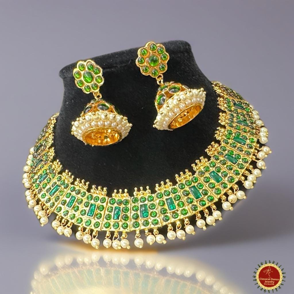 GREEN CHOKER POOTHALI Kemp temple Indian jewelry | Short Necklace | Bh ...