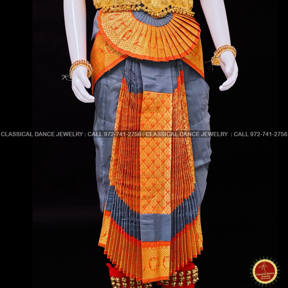 GREY ORANGE 30 inchs Pant Length Bharatanatyam Dance Costume | Art sil ...