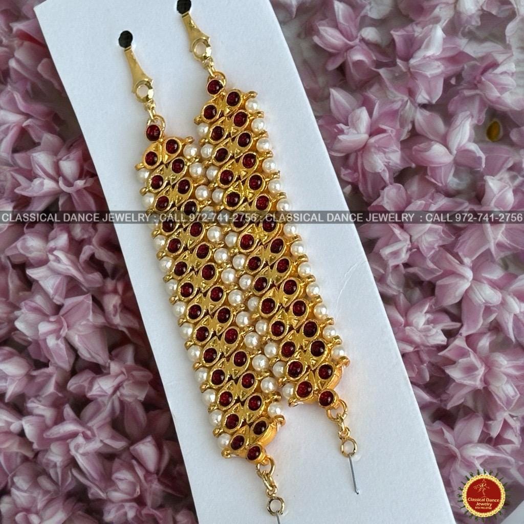 Red Kempu Temple Indian Jewelry Traditional Mattilu | Ear Chains | Bha ...