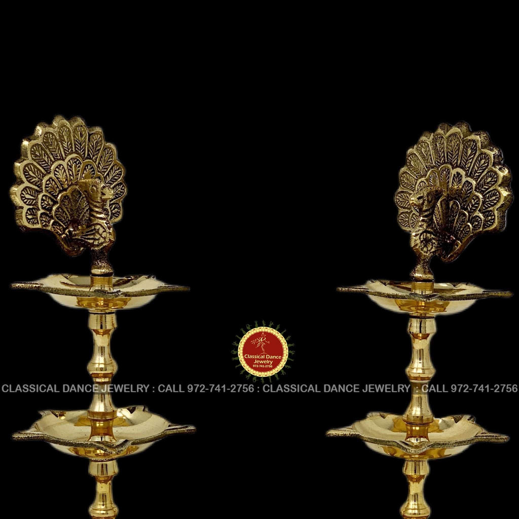 Antique GOLD 3 in 1 Indian Brass 10 Inch Peacock Diya set | Puja, Pong ...