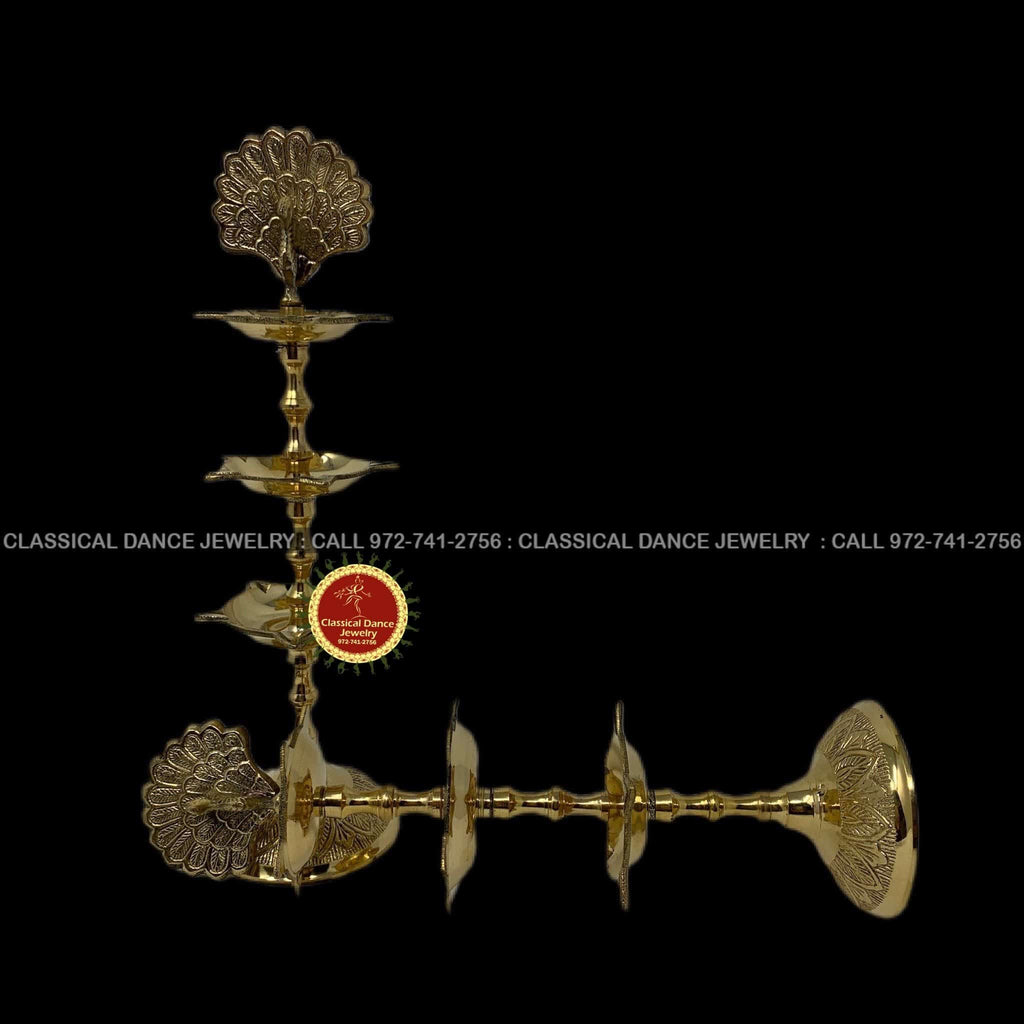Antique GOLD 3 in 1 Indian Brass 10 Inch Peacock Diya set | Puja, Pong ...