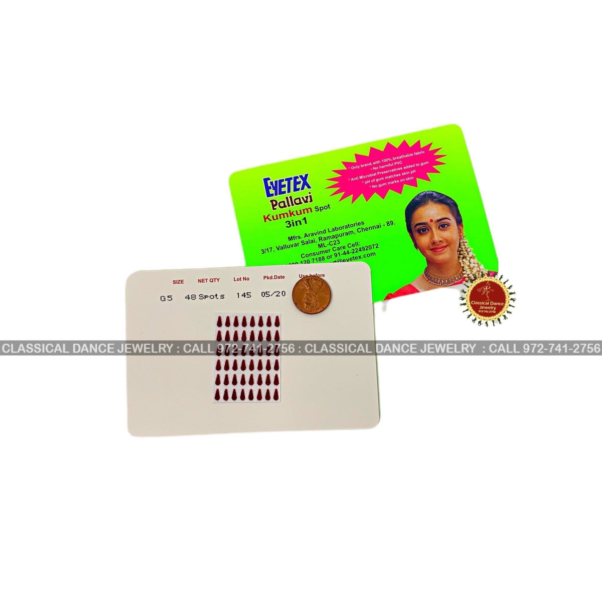 Eyetex Bindi G5, G5 Bindi Sticker Kumkum - Classical Dance Jewelry