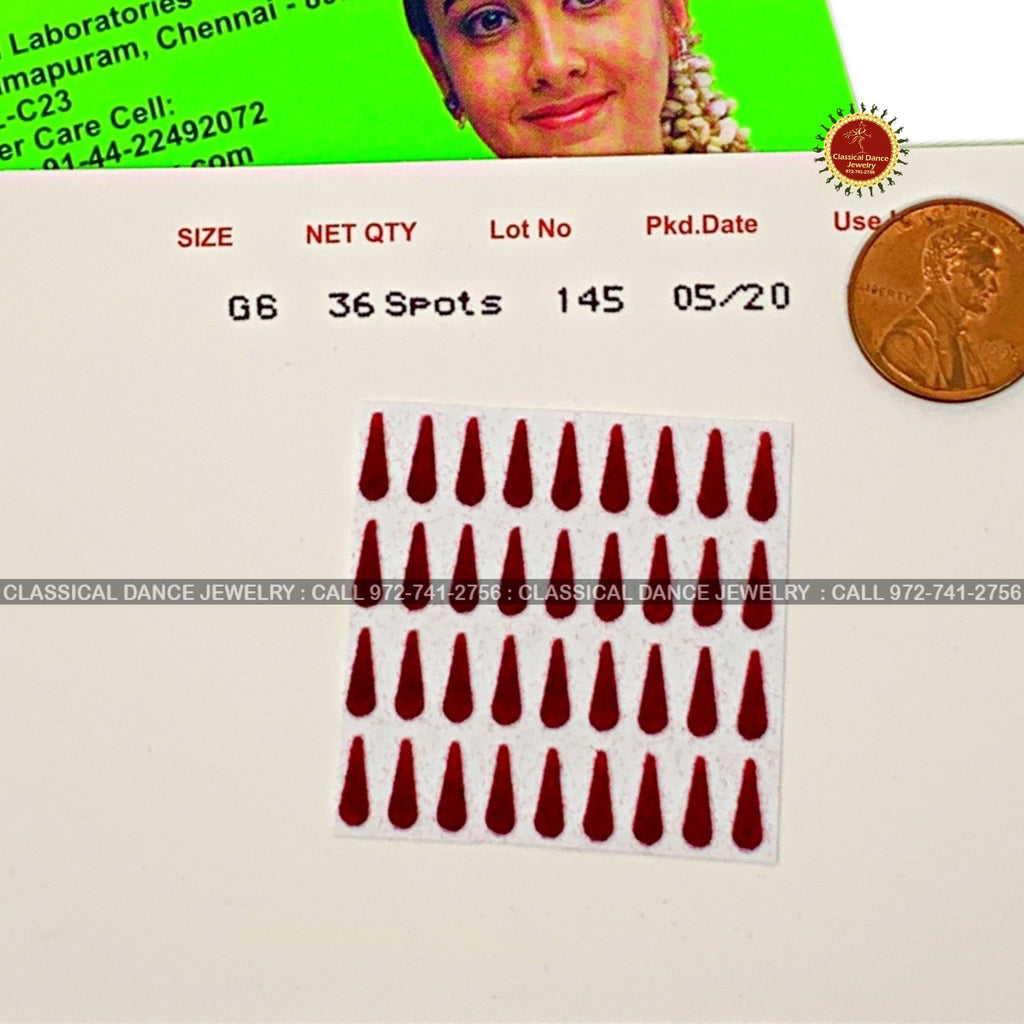 G6 Bindi Sticker Kumkum MAROON | Eyetex Teardrop | Bharatanatyam Kuchi ...