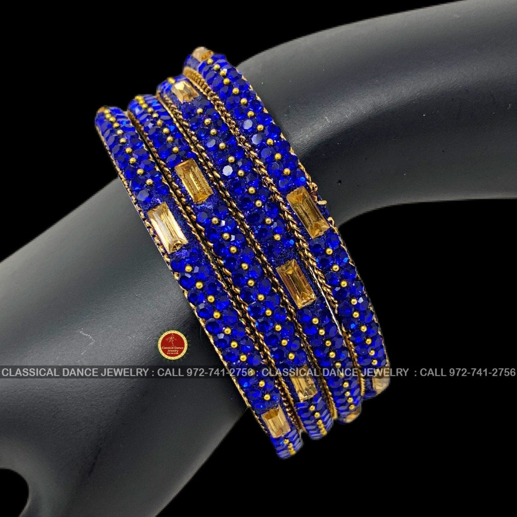 Royal Blue Stone Gold Studded Indian Jewelry Bridal Bangles Set | Bhar ...