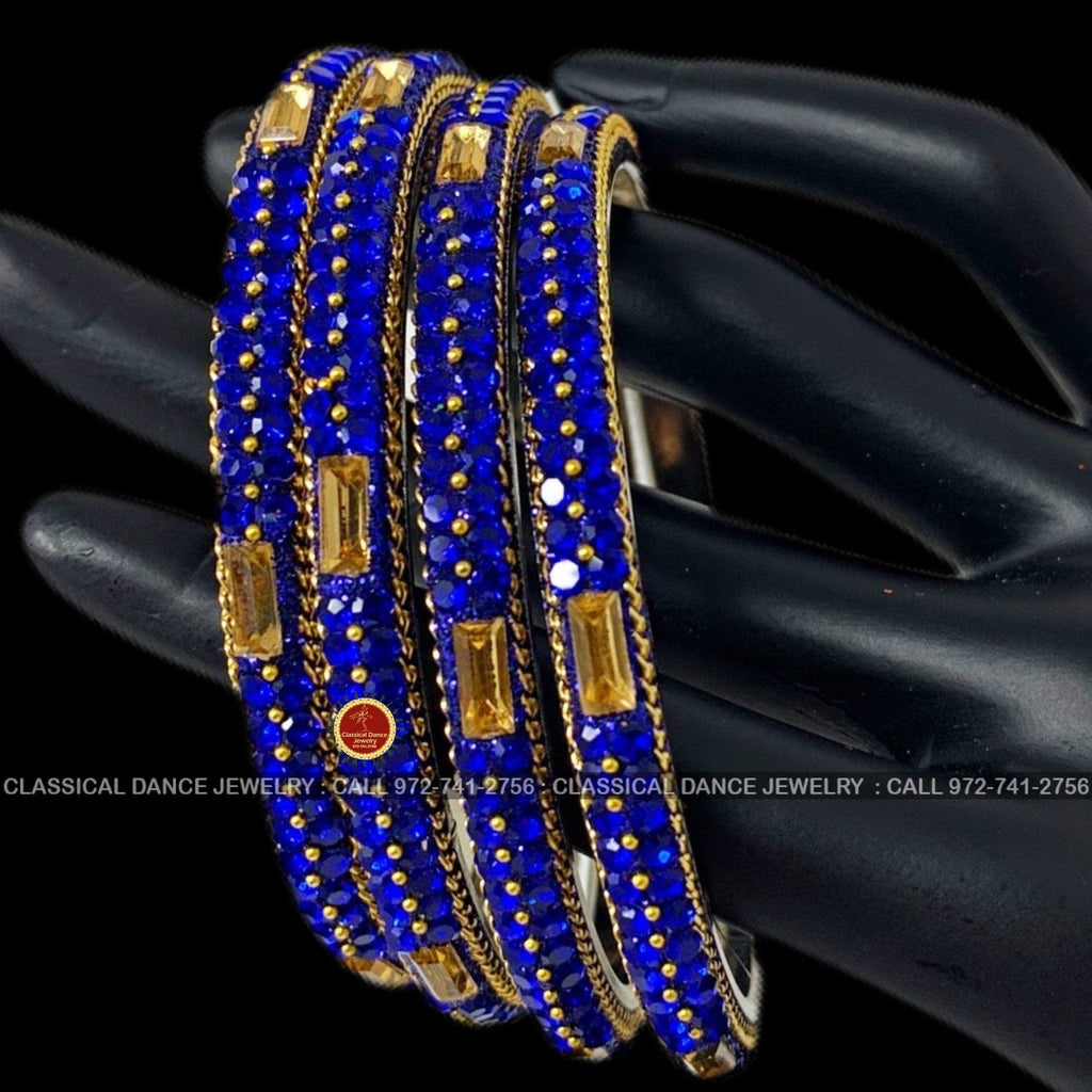 Royal Blue Stone Gold Studded Indian Jewelry Bridal Bangles Set | Bhar ...